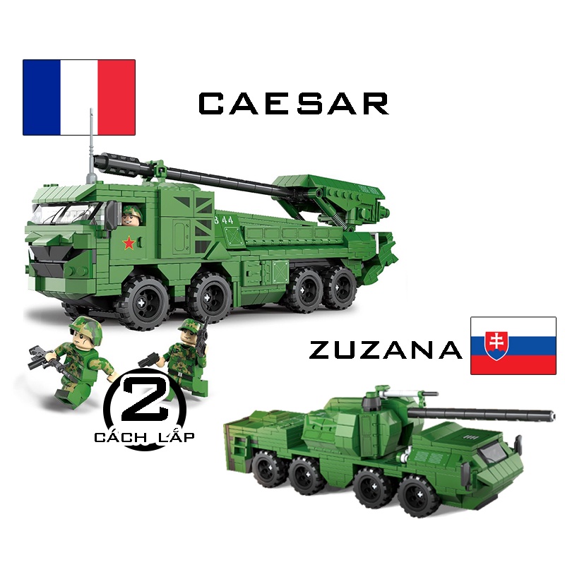Bộ xếp hình 2 trong 1 Pháo tự hành Caesar 155mm Pháp & DANA/Zuzana 155mm Séc/Slovakia 700 chi ...