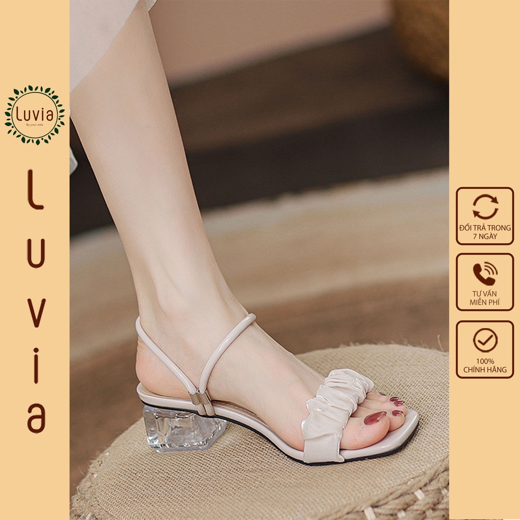 Dép cao gót sandal 5 phân đế vuông gót mica quai bèo nhún Luvia 52CG ...