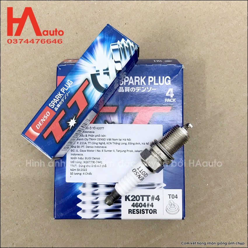 Bộ 4 Bugi Denso TT chính hãng mã K20TT (giắc 16 ren 14 dài 19). Dùng ...