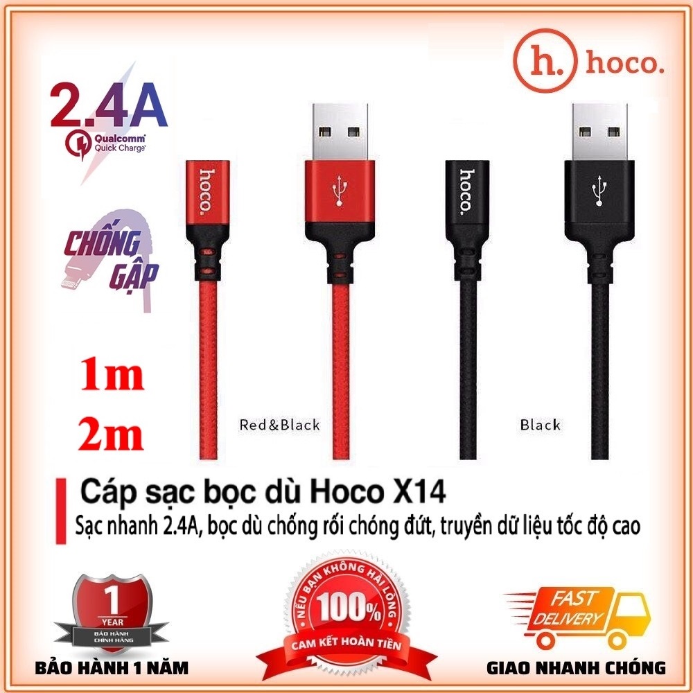 Dây Sạc Hoco chính hãng X14 sạc nhanh 2.4A dây dù chống đứt chống rối ...