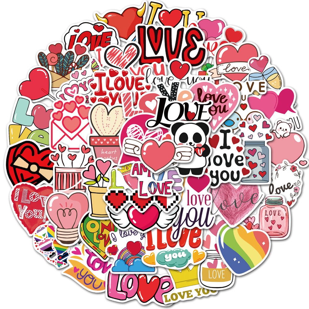 Sticker họa tiết tình yêu, love, valentine, chống nước, dán trang trí ...
