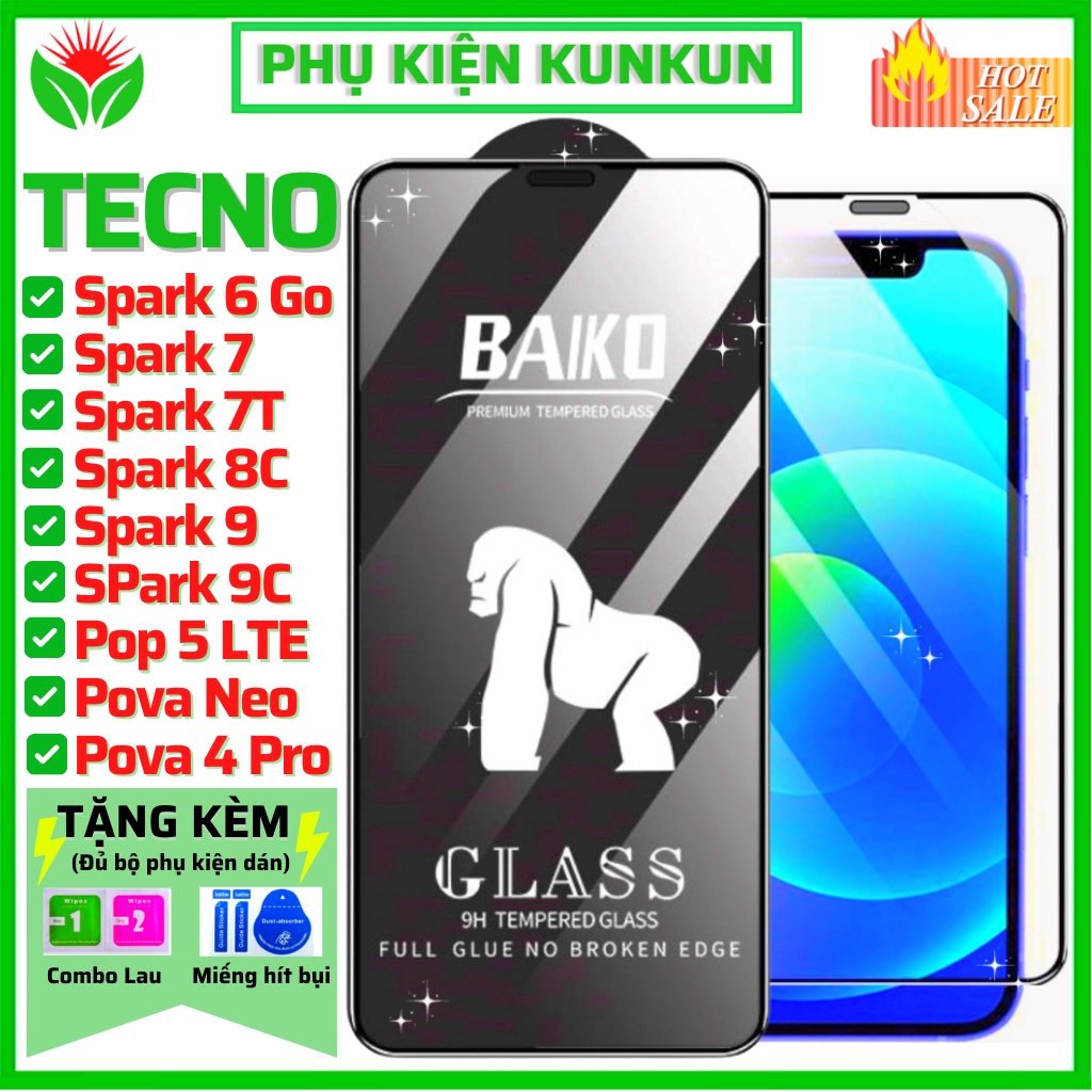 Cường lực Baiko Tecno Spark 8C Tecno Spark 6 Go Spark 7T Pop 5 Lte Pova neo Pova 4 Pro Spark 10 ...