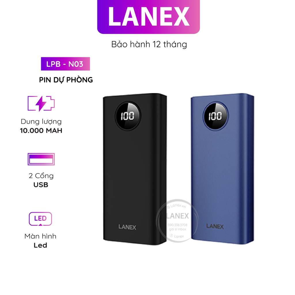 Pin Dự Phòng Lanex Lpb - N03 Polymer A+ 2 Cổng Usb 2.0a 10000mah Màn ...
