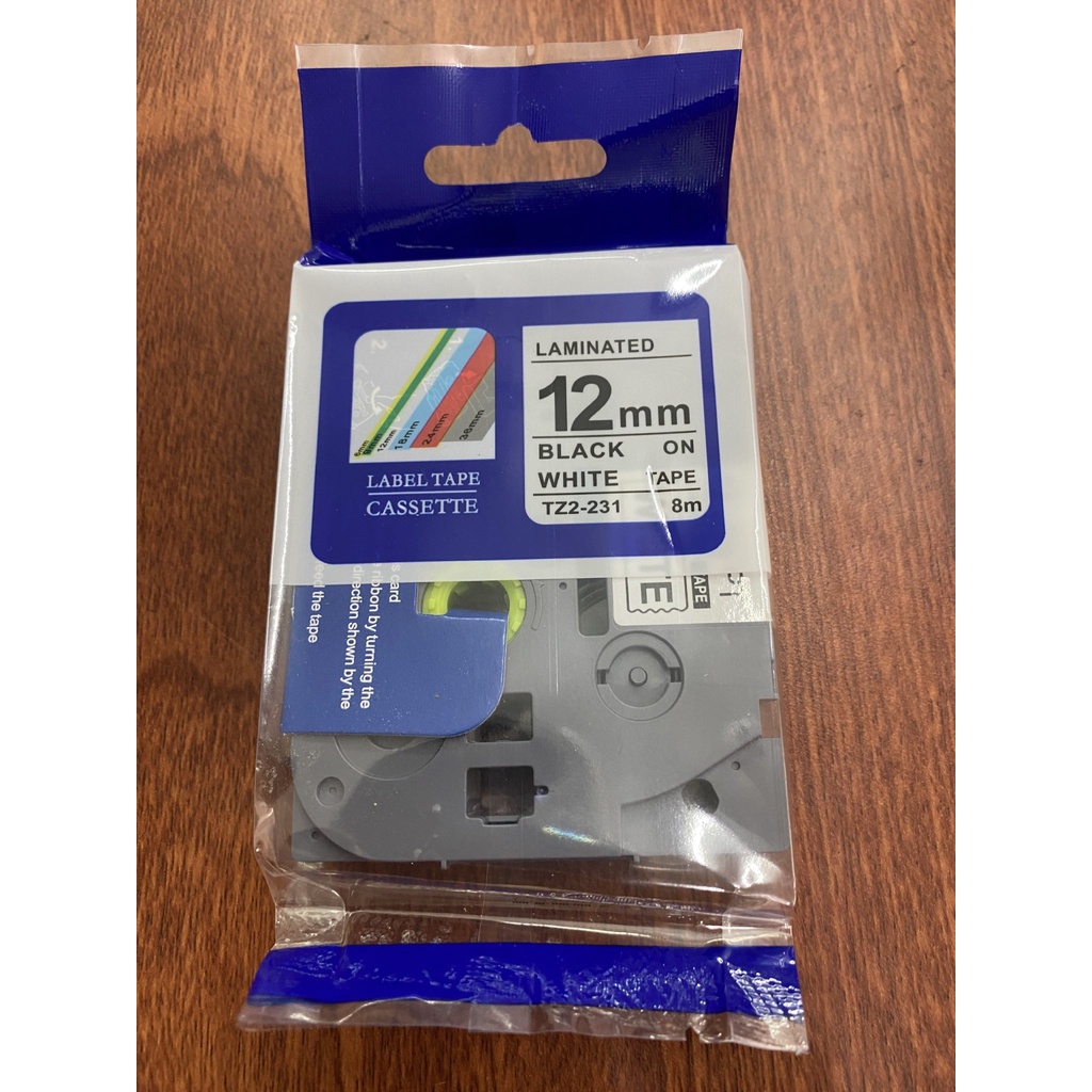 Băng in nhãn TZ2-231 rộng 12mm dài 8m nền trắng chữ đen dùng cho máy in ...