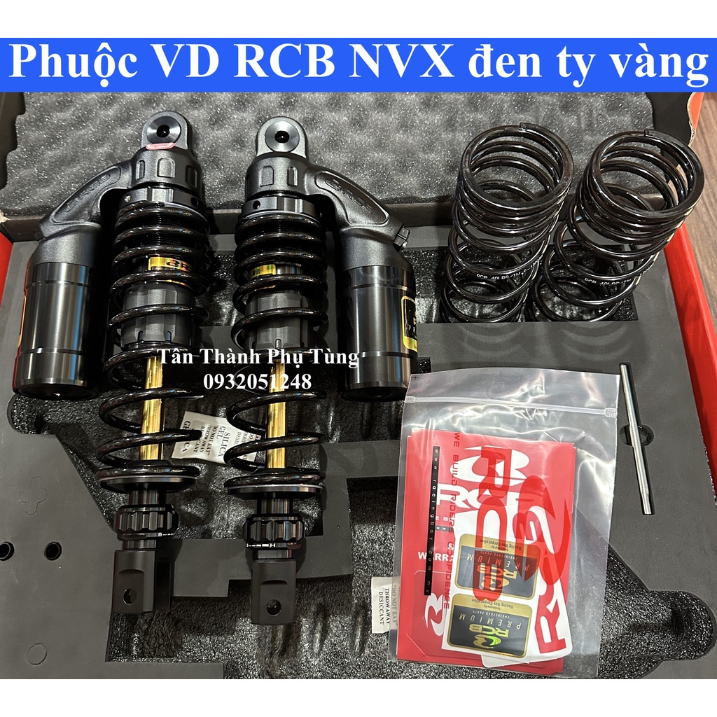 Phuộc RCB VD Yamaha NVX, SH Ý, AB110 Đen Ty vàng ( 2 tăng chỉnh), BH 12 ...