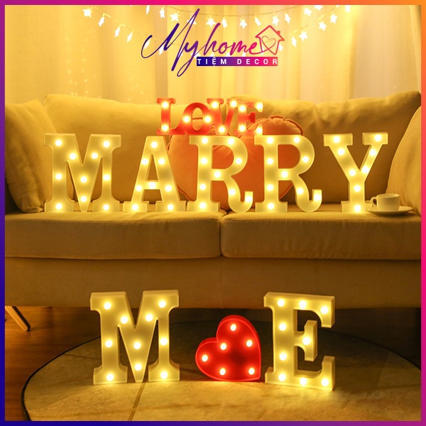 Bộ đèn LED chữ MARRY ME trang trí nhà cửa tiệc cưới sinh nhật sự kiện ...