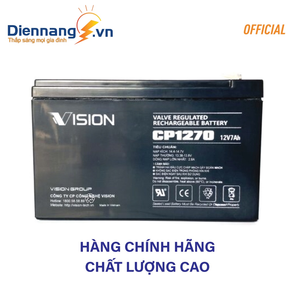 Ắc quy Vision CP1270 (12V-7Ah), ắc quy cho UPS, thiết bị viễn thông ...