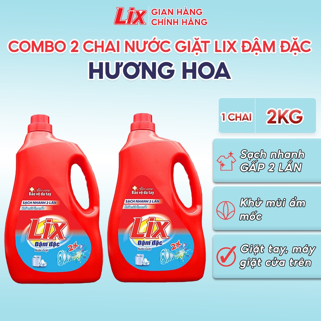 Combo 2 chai nước giặt Lix đậm đặc hương hoa chai 2kg làm sạch cực ...