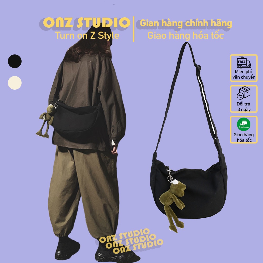 Túi đeo chéo ONZ STUDIO - Túi vải canvas đeo vai có khóa đen trắng basic phong cách Hàn Quốc đi ...