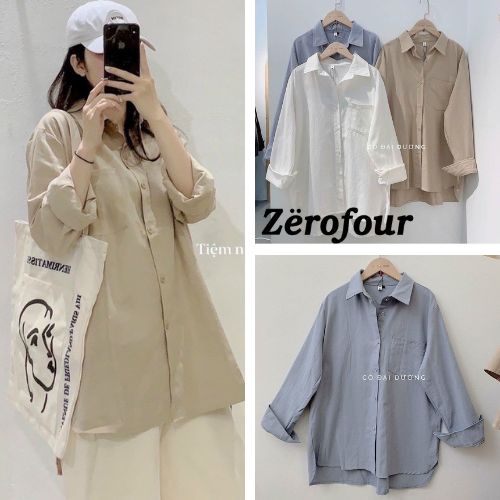 Áo sơ mi đũi tay dài form to thụng trùm mông unisex mặc đi học, đi làm 3 màu dễ phối đồ ZEROFOUR ...