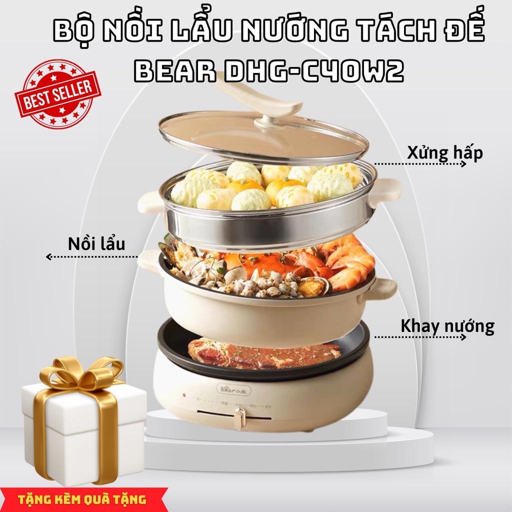 (SẴN) Bộ Nồi Lẩu Tách Đáy Bear DHG-C40W2 Đa Chức Năng Nướng - Lẩu - Hấp - Chiên - Rán, Nồi Lẩu ...