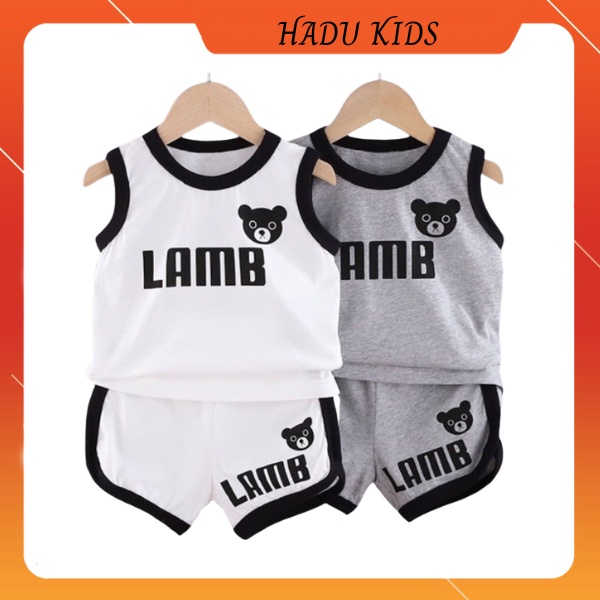 Quần áo bé trai, bộ quần áo hè ba lỗ cho bé in chữ lamb chất thun lạnh ...