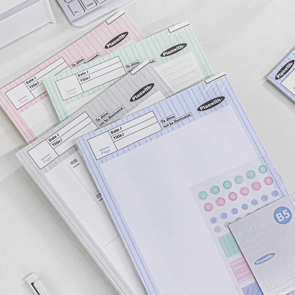 Tập 80 Tờ Giấy Ghi Chép B5 & HALF B5 Thương Hiệu PLANWITH 4 Kiểu Ruột Và Màu Sắc Pastel (Tặng ...
