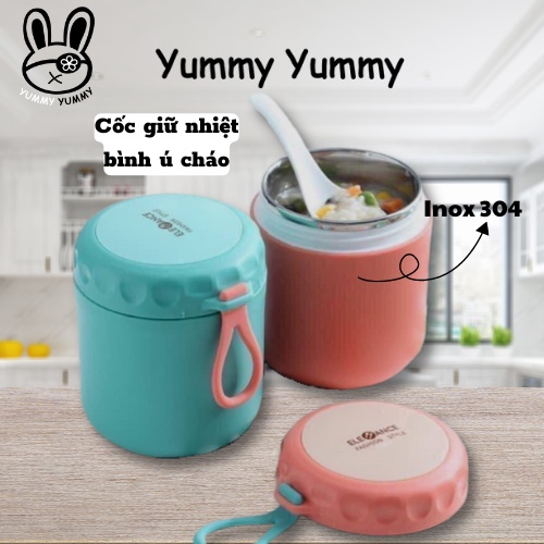 Cốc Đựng Canh Ủ Cháo ELEGANCY 430ml Giữ Nhiệt Lõi Inox 304 Màu Tự Chọn Kèm Theo Thìa Gấp Gọn ...