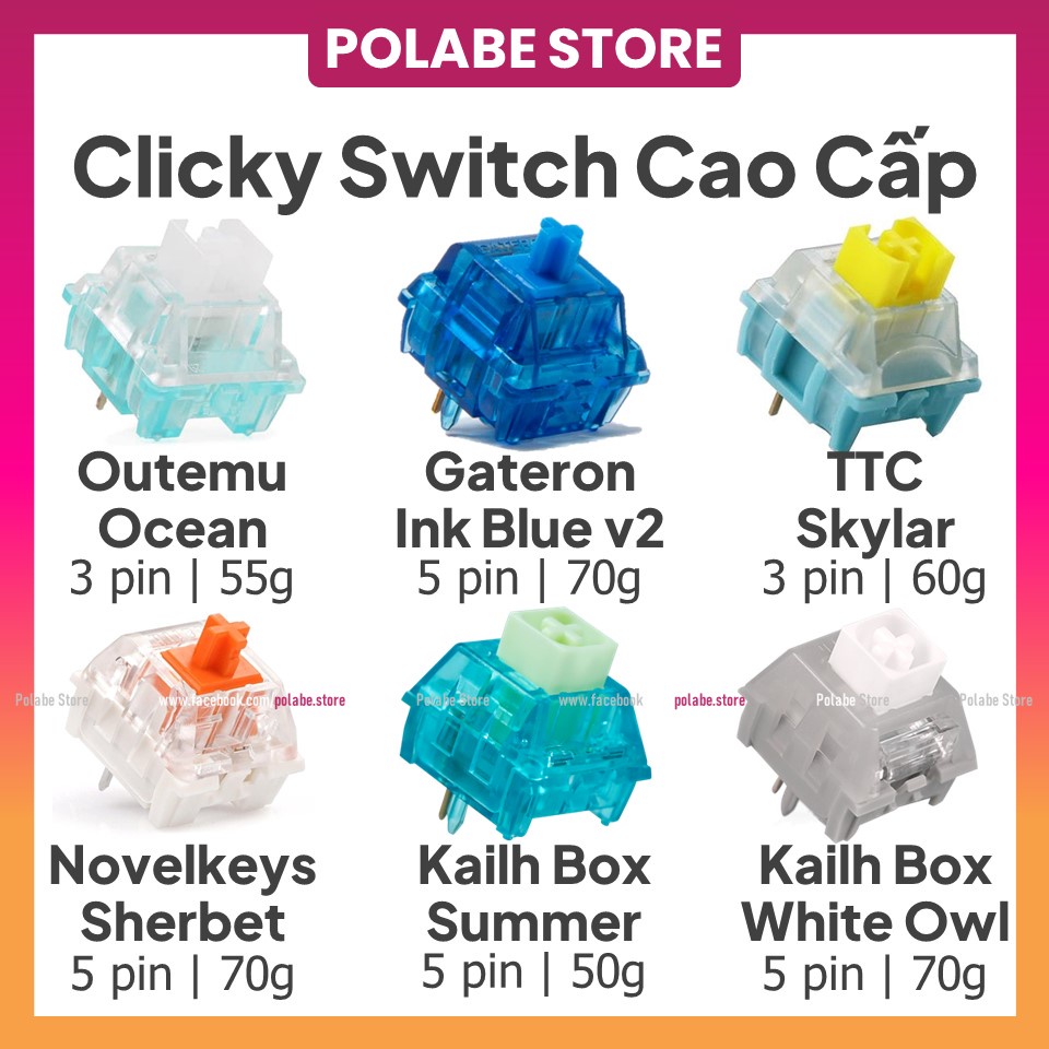 TTC Skylar Novelkeys Sherbet Outemu Ocean Kailh Box White Owl clicky switch Kailh Box Summer ...