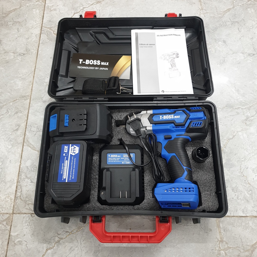 Máy siết bulong dùng pin TBOSS TB800, Động cơ không chổi than, Điện áp 21v, 2 pin 15cell, Lực ...