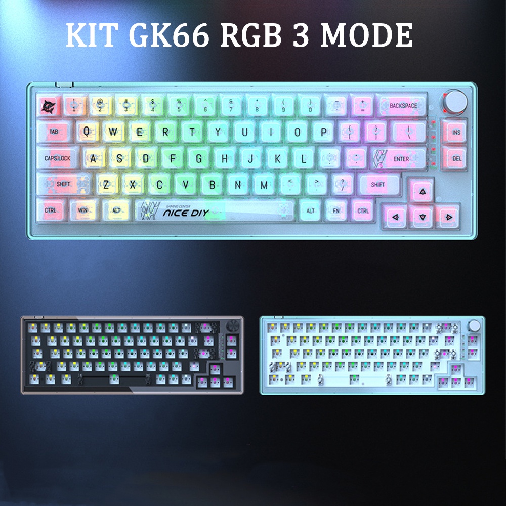[Thanh lý] Kit TK66 Bàn phím cơ đen led RGB 3 mode usb type C hot swap - Vietgear.vn