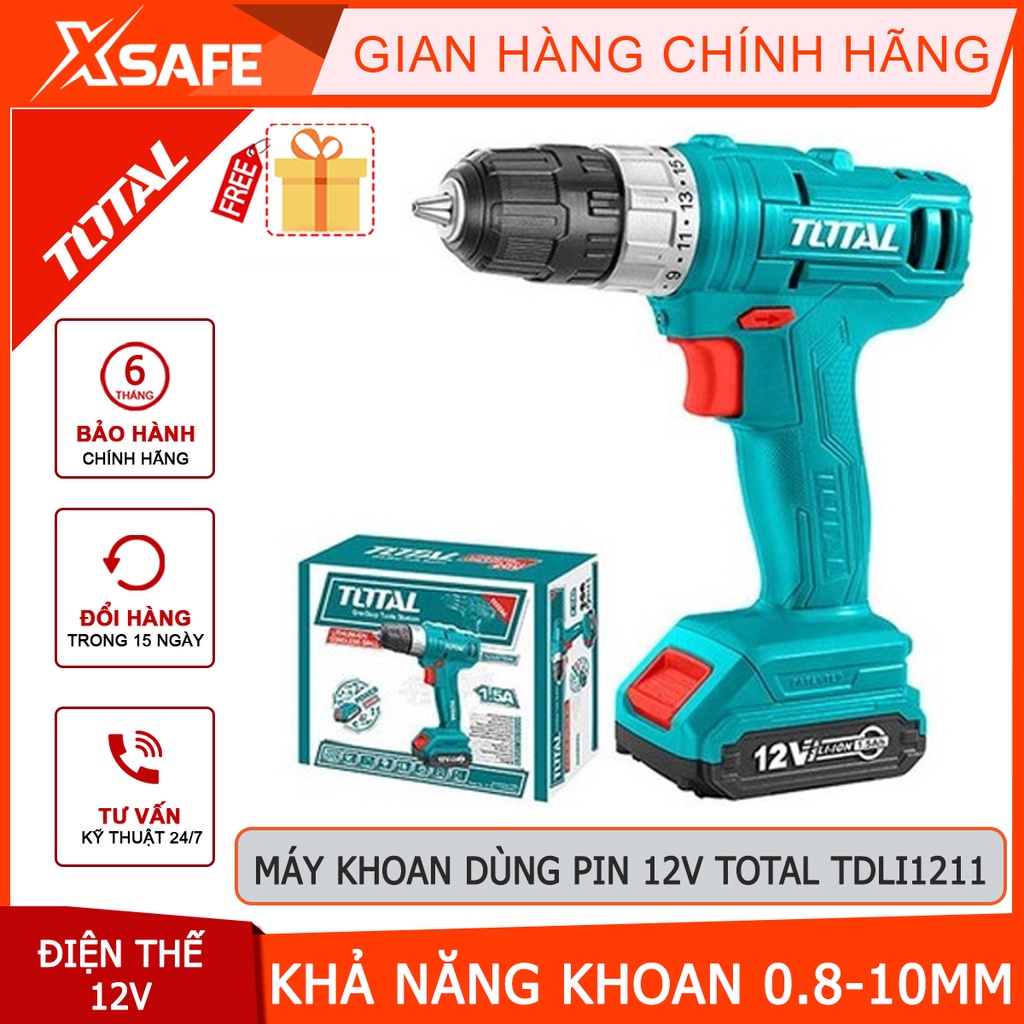 Máy khoan pin cầm tay 12V 10mm Total TDLI1211 tốc độ 600v/p, lực siết ...