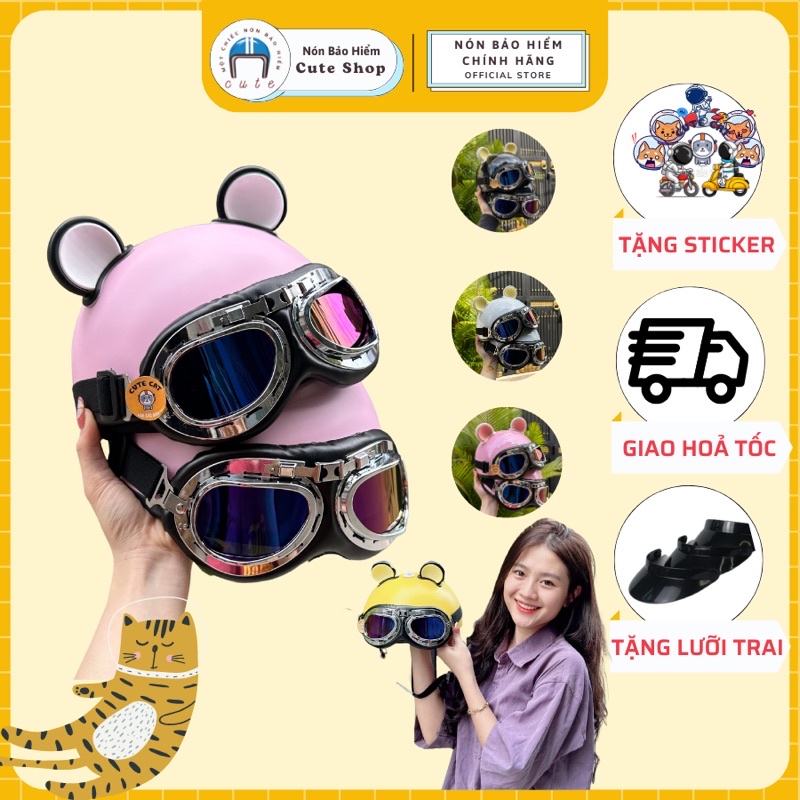 Nón bảo hiểm kính phi công kèm tai chuột Mickey dễ thương, Mũ Bảo Hiểm ...