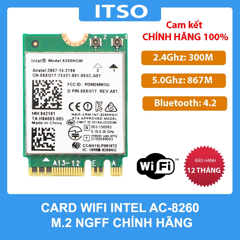 Card WIFI Intel AC7260 AC8260 AC9260 AX200 AX210 khe M2 cho laptop - Thiết bị thu wifi cho máy ...