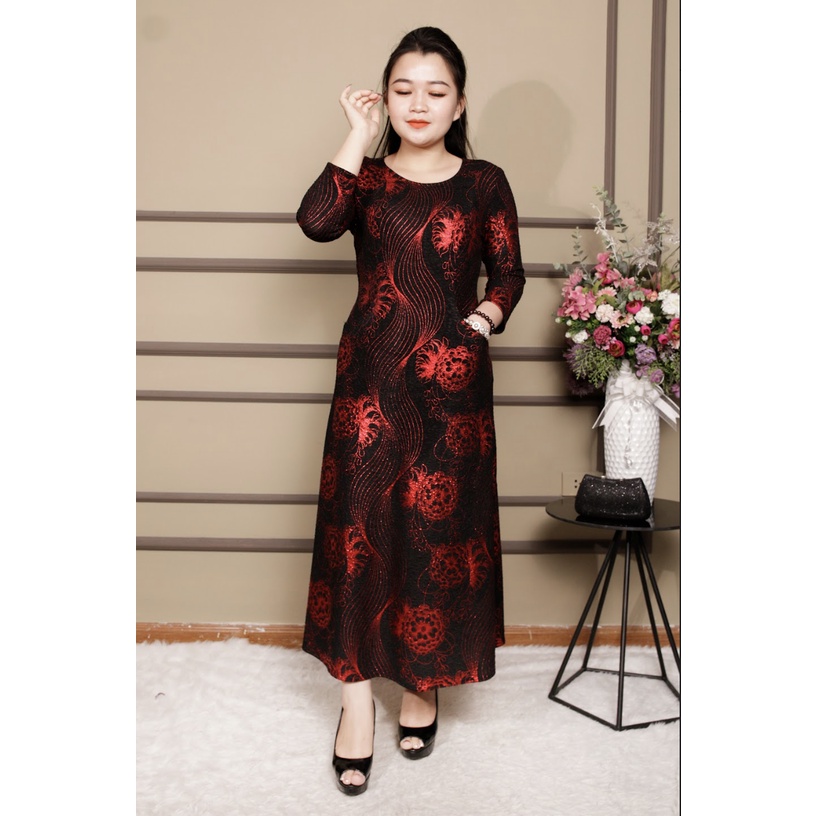 Đầm trung niên thiết kế POLLY PL106 cổ tròn thời trang cho mẹ chất vải ...