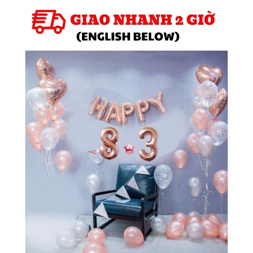Bộ Bóng HAPPY 8-3 Trang Trí Ngày Quốc Tế Phụ Nữ 8/3 Màu Rose Gold và ...
