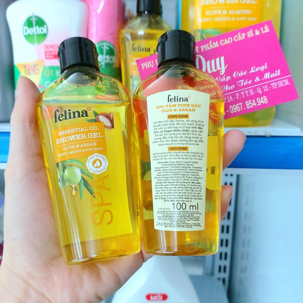 Sữa tắm tinh dầu Felina Home Spa 100ml dạng gel, tinh dầu Oliu & Argan ...