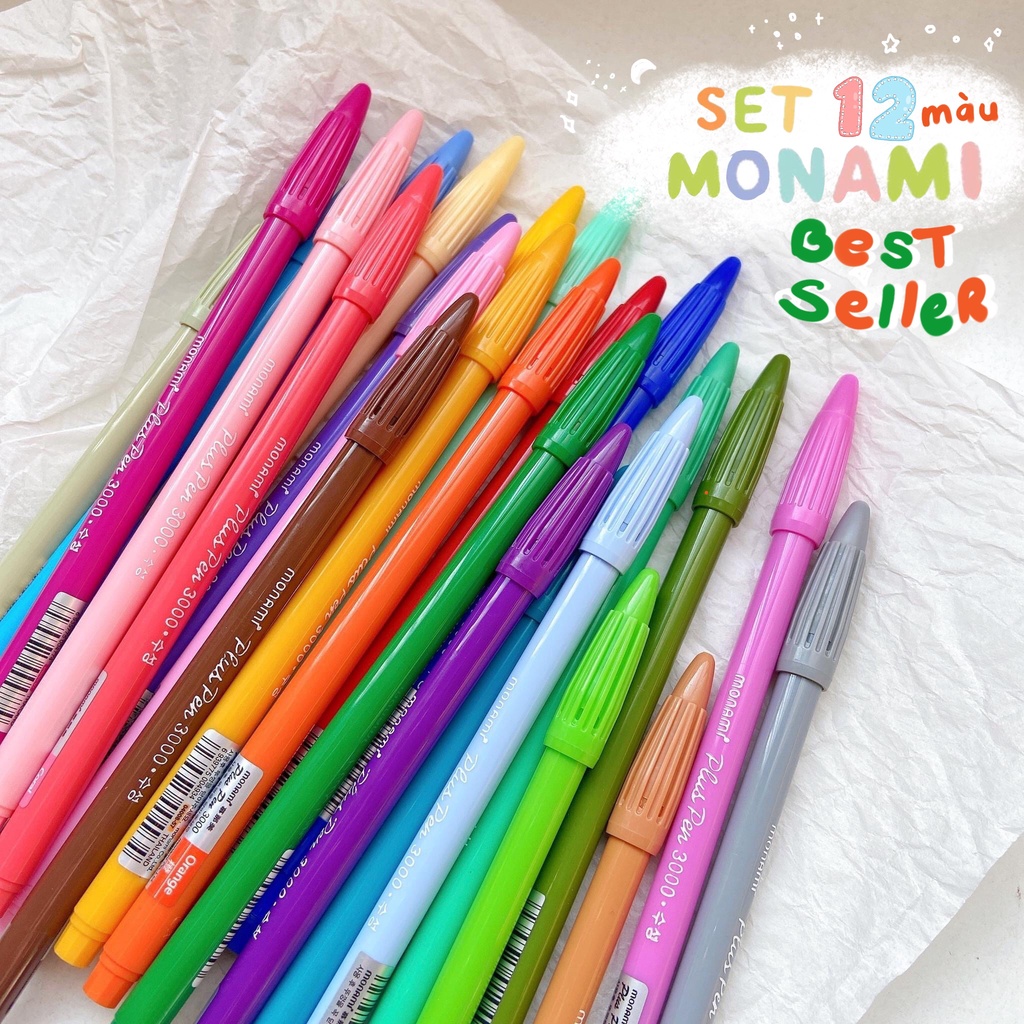 Bút màu nước Monami bút Calligraphy, bút lông màu Monami plus pen 3000 set 12 màu dễ dùng best ...