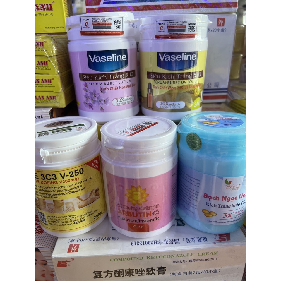 Kem siêu Kích Trắng Vaseline, Abutine 3c3, Bạch Ngọc Liên hộp 250g ...