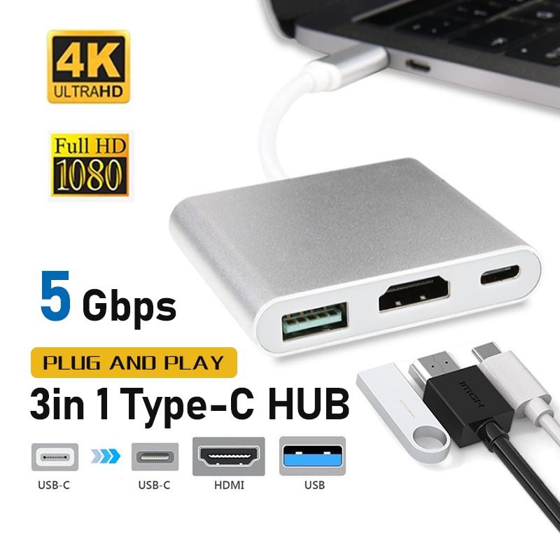 Hub chuyển đổi USB Type C 3 IN 1 ra HDMI, USB 3.0, Type C cho laptop ...