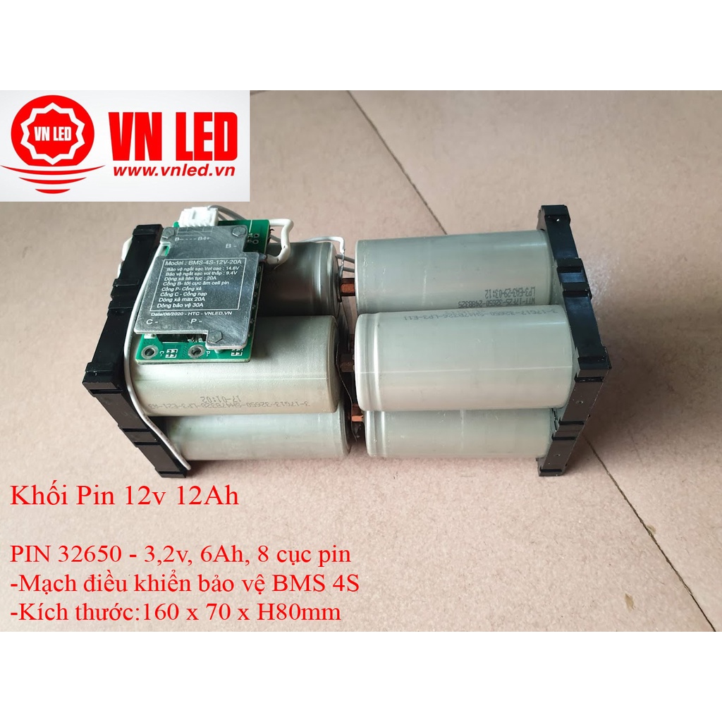 Khối Pin 12v 12Ah, Pin sạc Lithium sắt, 8 viên pin 32650, mạch bảo vệ ...