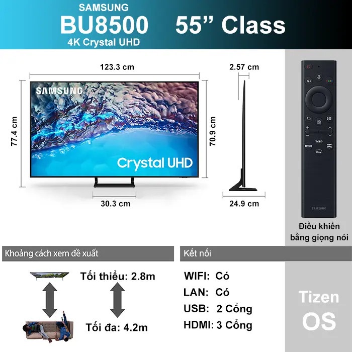 Smart Tivi Samsung 4K 55 inch UA55BU8500 2022 - Dienmaykhore | Shopee Việt Nam
