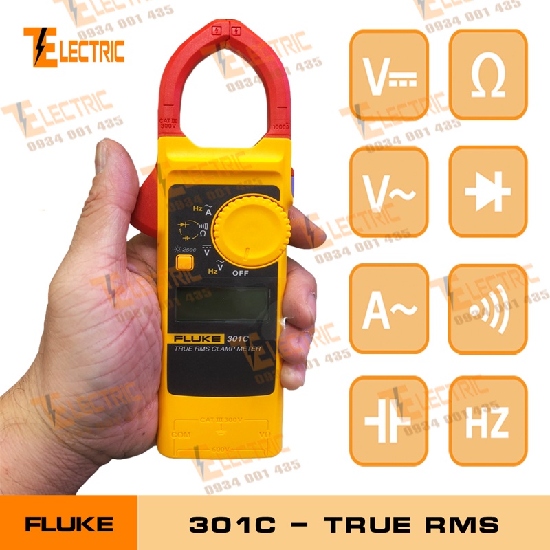 Fluke 301C Ampe Kìm Đo Điẹn Áp, Tụ Điện, Tần Số, Dòng Điện 1000A True ...