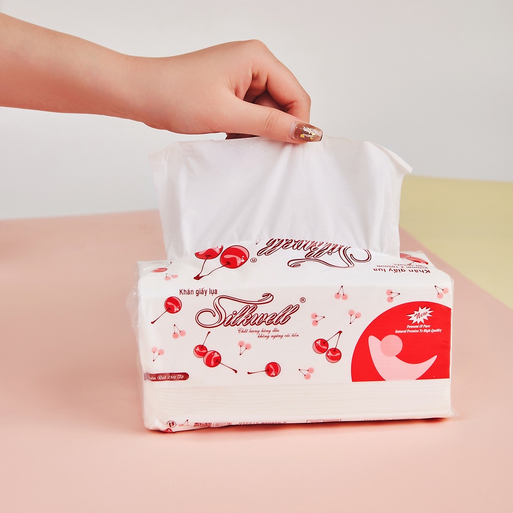 Khăn giấy rút lụa Silkwell 280 tờ 2 lớp, giấy ăn rút cao cấp, siêu dai ...