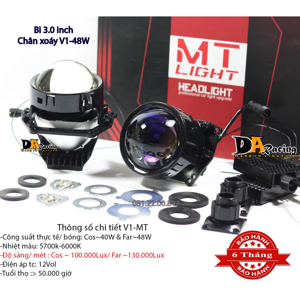 Đèn bi led 3 inch len Xanh Tím chân xoáy V1 công suất 48W Bảo hành 6 ...
