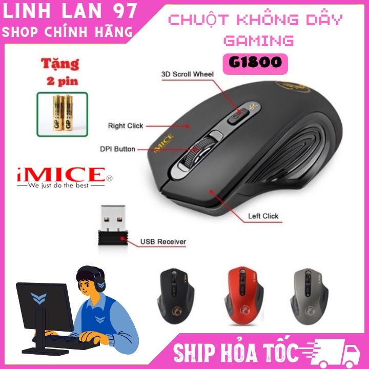 Chuột không dây GAMING IMICE G1800 , Tần số truyền 2.4GHz, Nút bấm ...