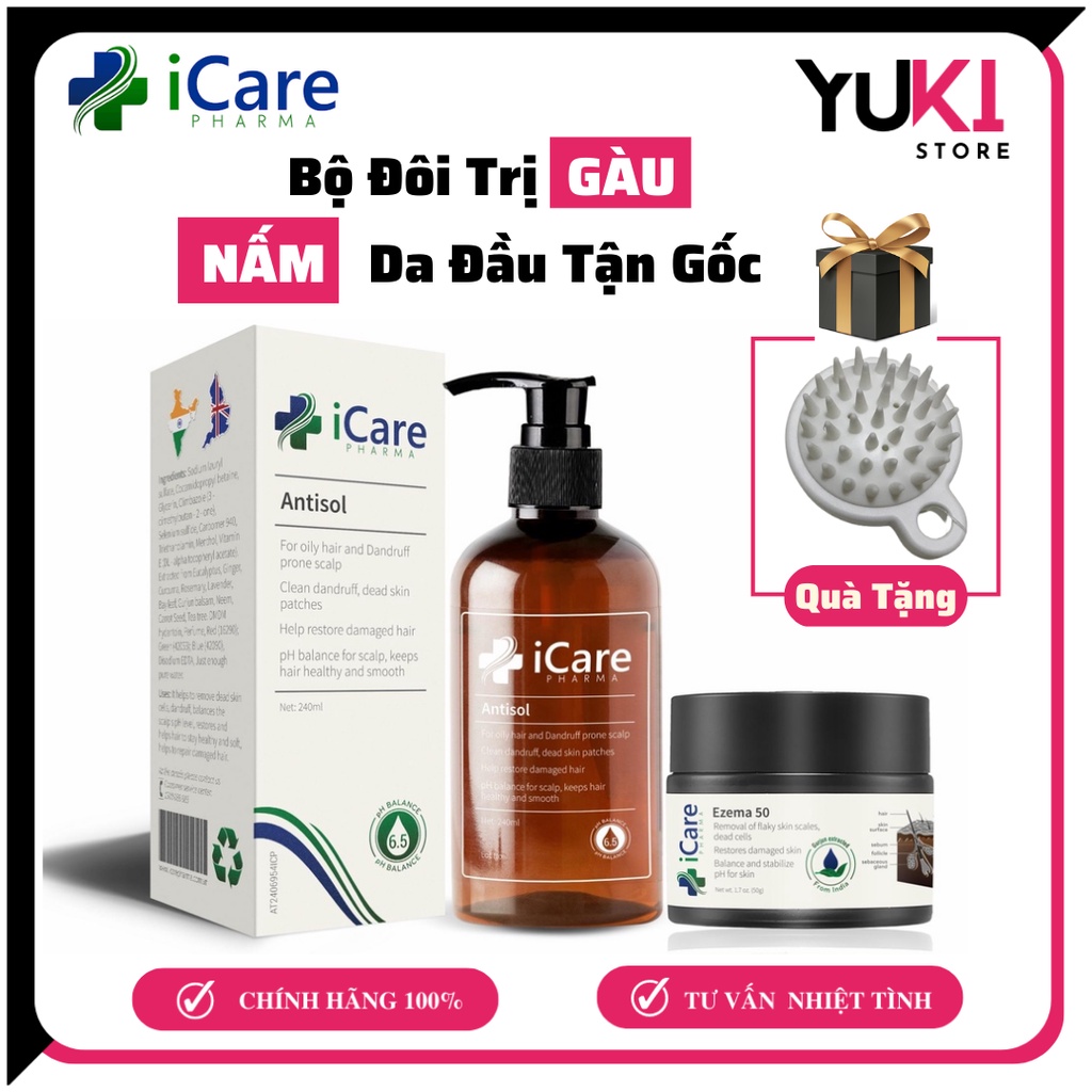 Combo Dầu Gội Antisol iCare Pharma 240ml & Ezema 50 (50gam) - Sạch Gàu, Bộ Đôi Chăm Sóc Tóc Hoàn ...