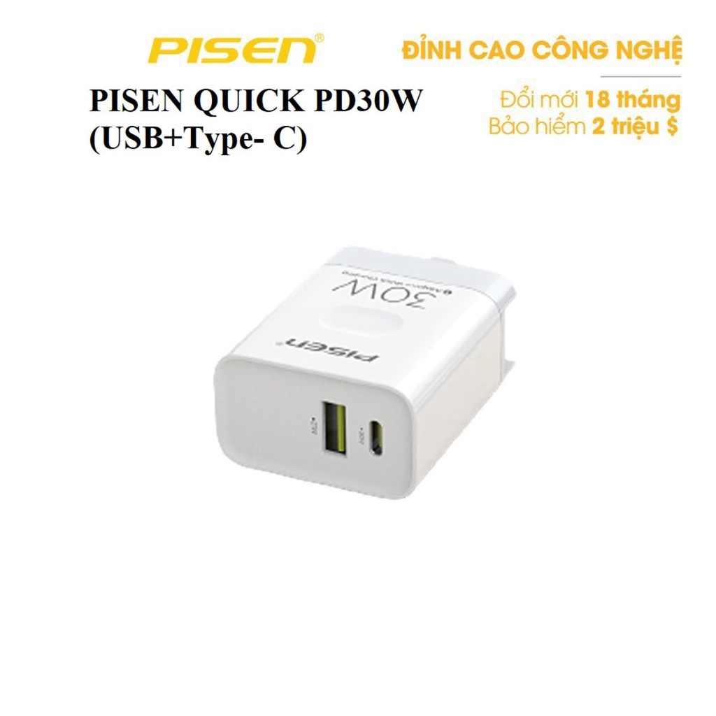Củ Sạc Nhanh PISEN PD30W (USB+Type- C) (PSD02-AC) - Hàng chính hãng | Shopee Việt Nam