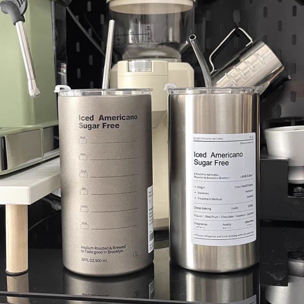 Cốc Giữ Nhiệt, Cốc Uống Nước Iced Americano Inox 304 Có Ống Hút Ly Uống Coffee 600ML Giữ Nhiệt ...