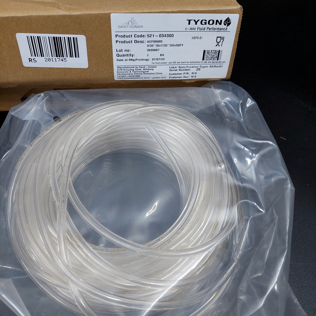 1m Ống TYGON S3 E3603 bơm nhu động SAINT GOBAIN loại ACF02002, ACF02004 ...