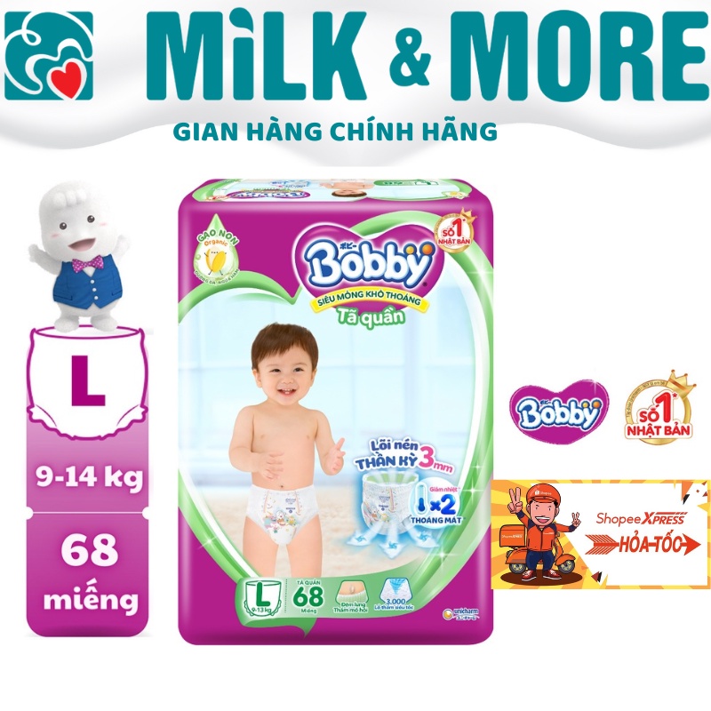 Tã bỉm quần Bobby Lõi nén thần kỳ size L68 (9-14kg) | Shopee Việt Nam