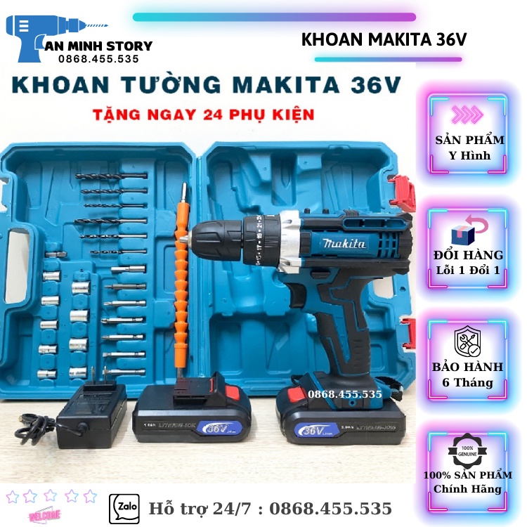 Máy Khoan Pin Makita 36v CAO CẤP 3 Chức Năng Có Búa, Máy Bắt Vít 100% Lõi Đồng- Tặng Kèm Bộ Phụ ...