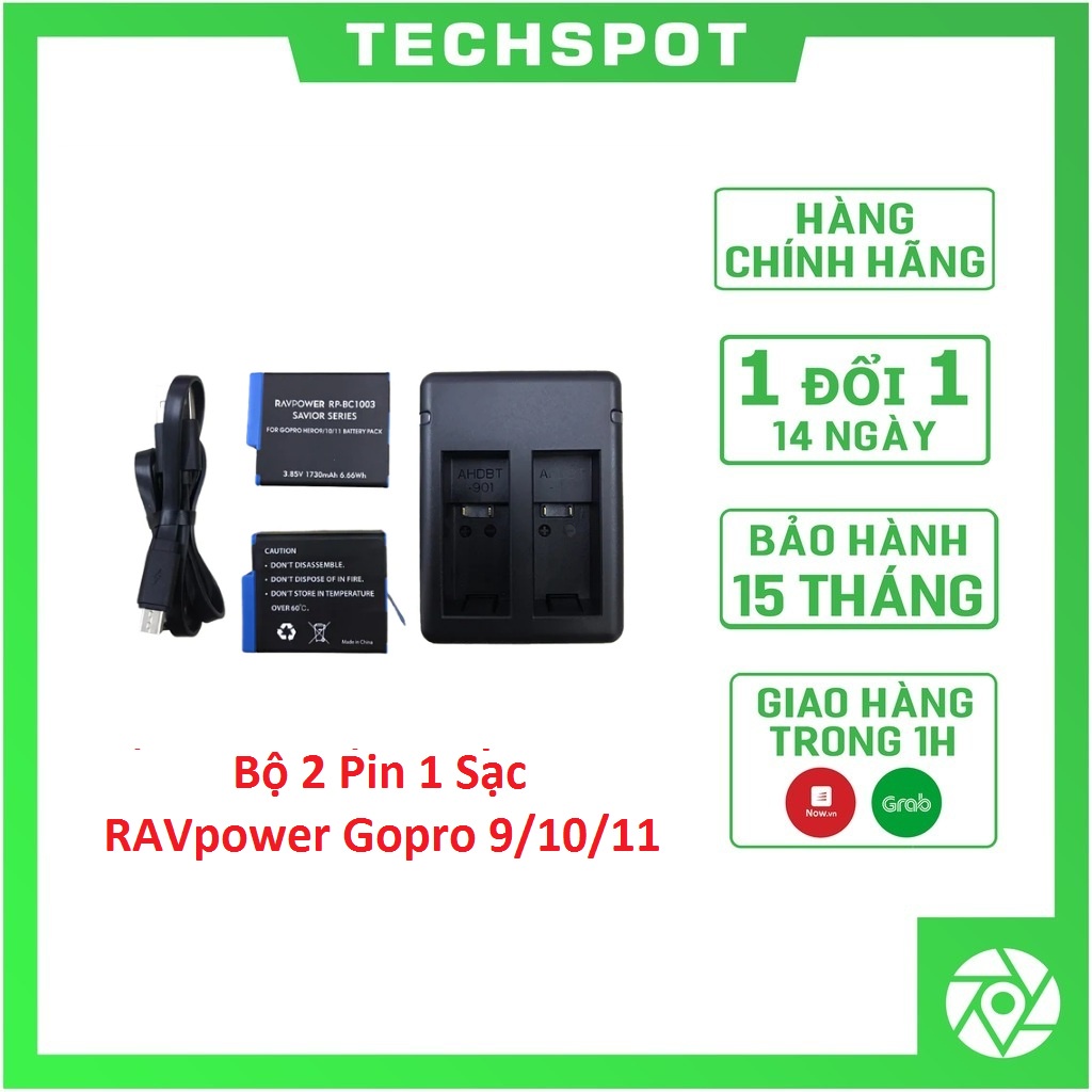Bộ 2 Pin 1 Sạc RAVpower Gopro 9/10/11 | Hàng Chính Hãng | Bảo Hành 15 ...