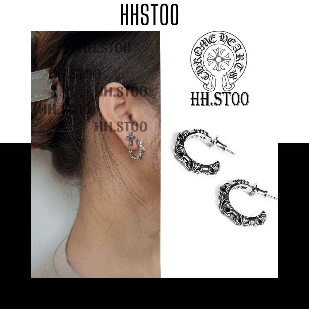 Khuyên tai Chrome heart, khuyên tai bạc tròn ,hoa tai họa tiết 5 bông ...