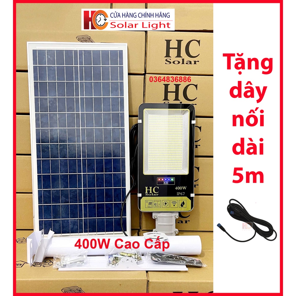Đèn năng lượng mặt trời bàn chải HC SOLAR LIGHT 400W, Vỏ nhôm, Tấm pin ...