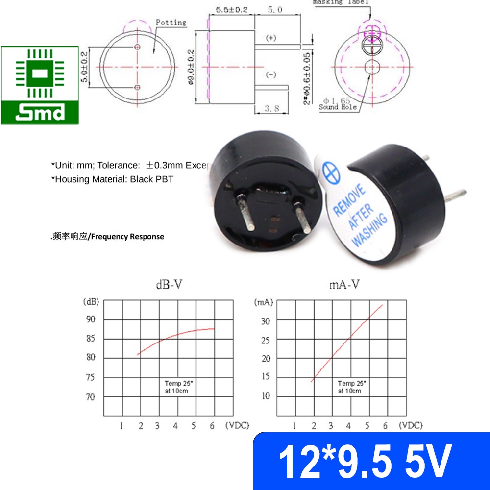 Còi Chip tự kêo Buzzer 3V 5V 12V (Có ic ) 12095 12065 9055 12x9.5mm 12x6.5mm 9x5.5mm linh kiện ...