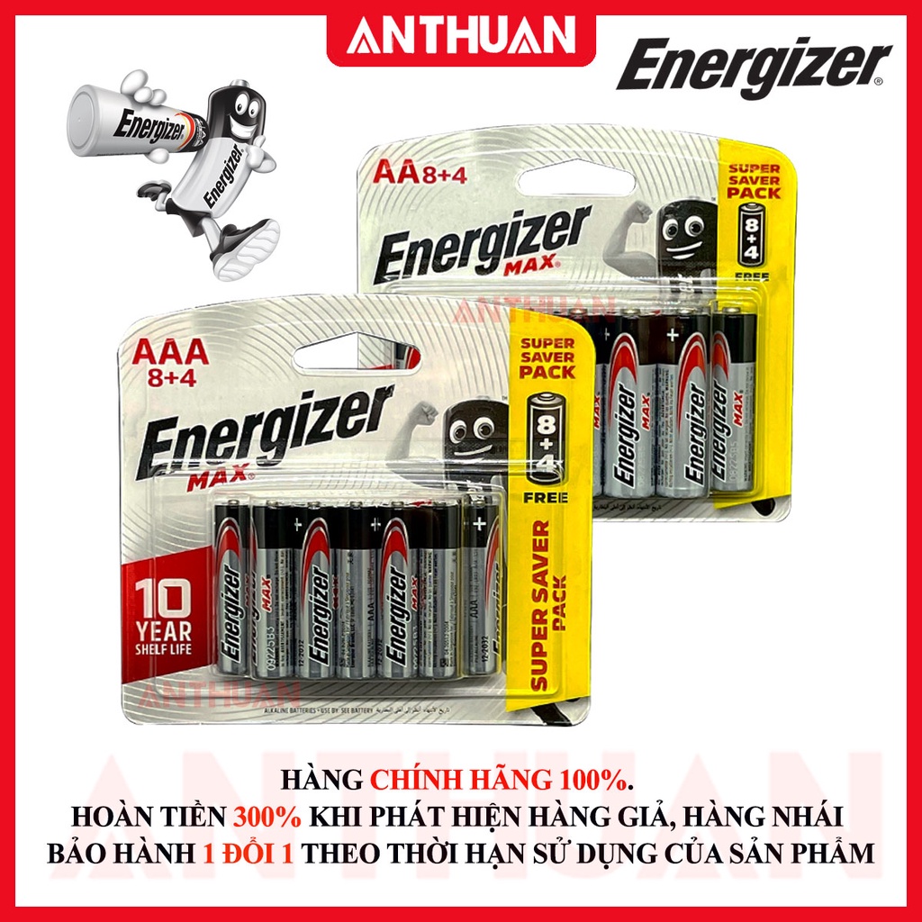 [12 viên] Pin Energizer AA / AAA Tiểu / Đũa LR6 / LR03 Hàng Chính Hãng ...