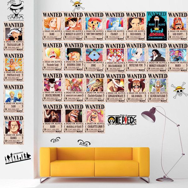28 poster lệnh truy nã one piece decal nhựa dán tường chống nước ...