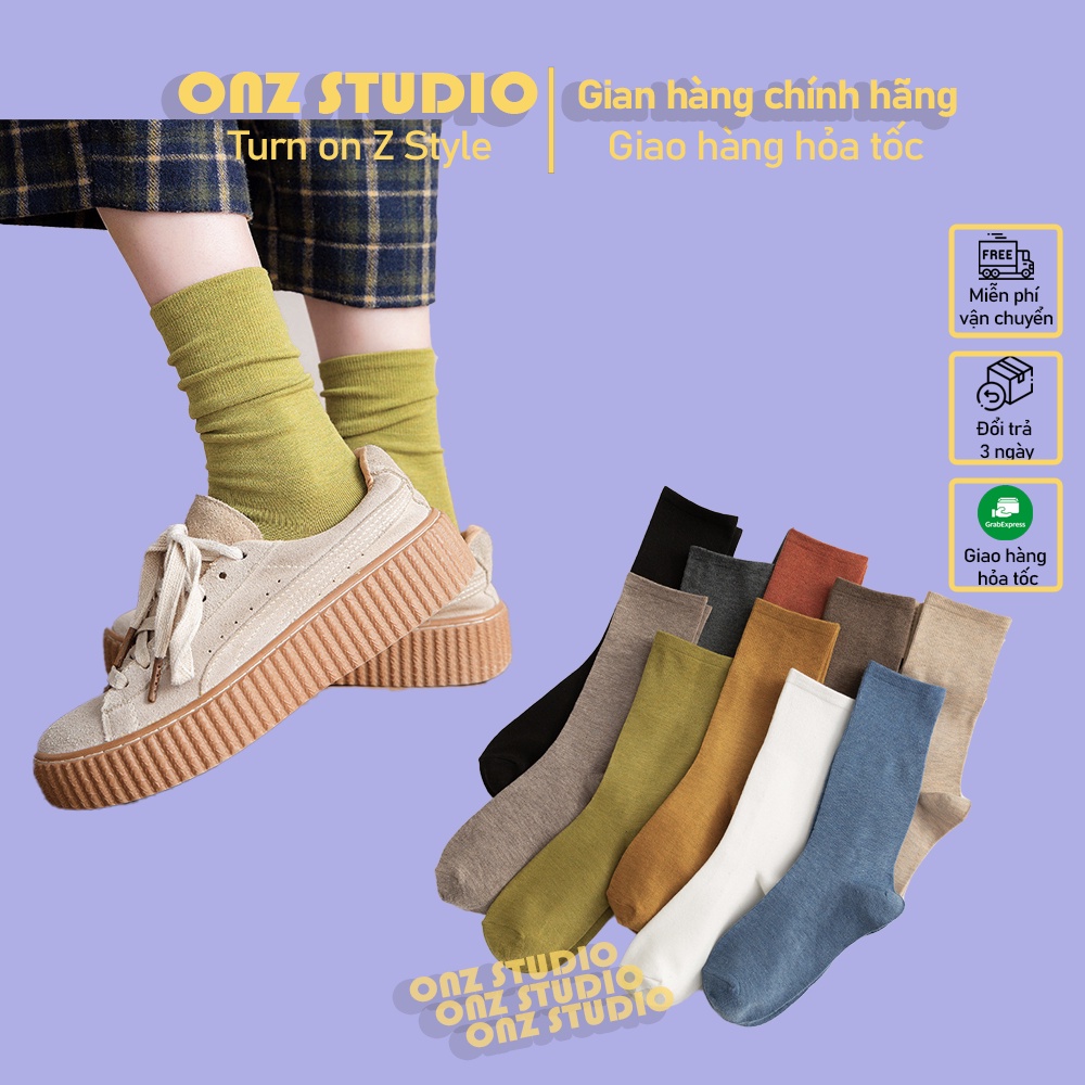Vớ cotton OnZ Studio - Tất chân nam nữ cổ cao trơn màu mềm mịn co giãn, tất nhún TA12 | Shopee ...