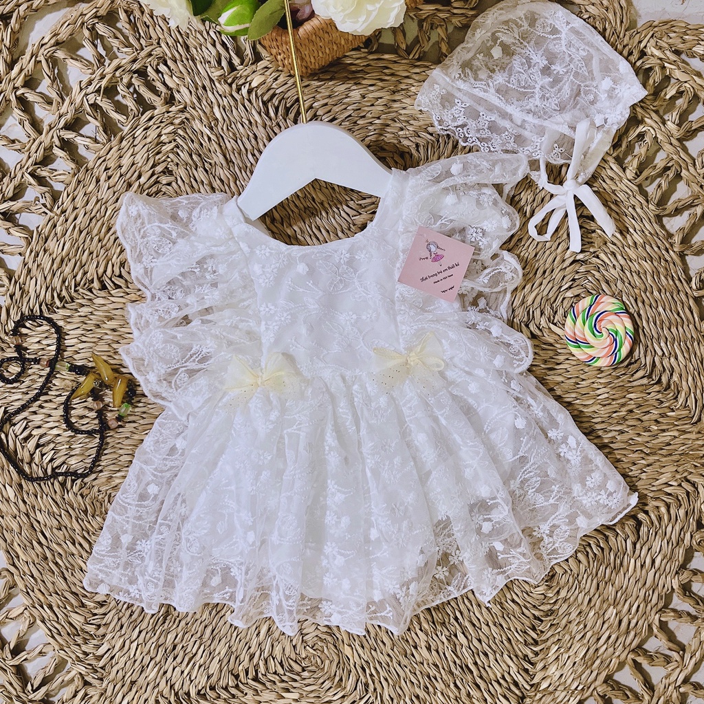 Body Váy Ren Trắng Đính Nơ Tặng Kèm Mũ Xinh Cho Bé Từ 3kg đến 11kg | Shopee Việt Nam